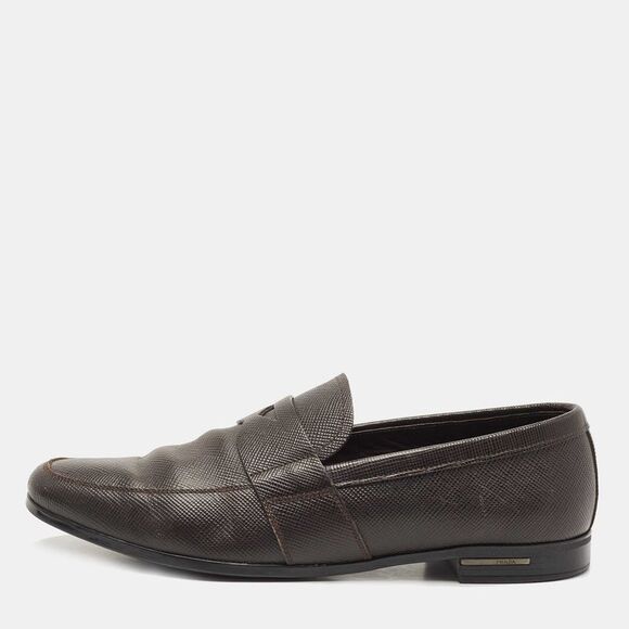 Prada | Shoes | Prada Brown Saffiano Leather Penny Loafers Size 42 ...